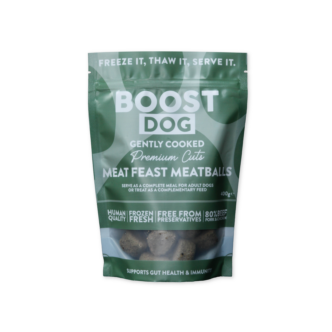 Boost Pet, Gently Cooked, Meat Feast Meatballs Dog Meal or Treat 400g ...